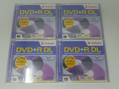 4 Verbatim DVD+R Double Layer Recordable 2.4x, 8.5GB Jewel Case Sealed ...