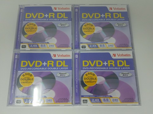 4 Verbatim DVD+R Double Layer Recordable 2.4x, 8.5GB Jewel Case Sealed ...