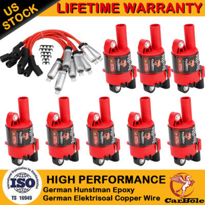 8 Pack Round Ignition Coils & Spark Plug Wire For GMC Chevy 4.8L 5.3L 6 ...