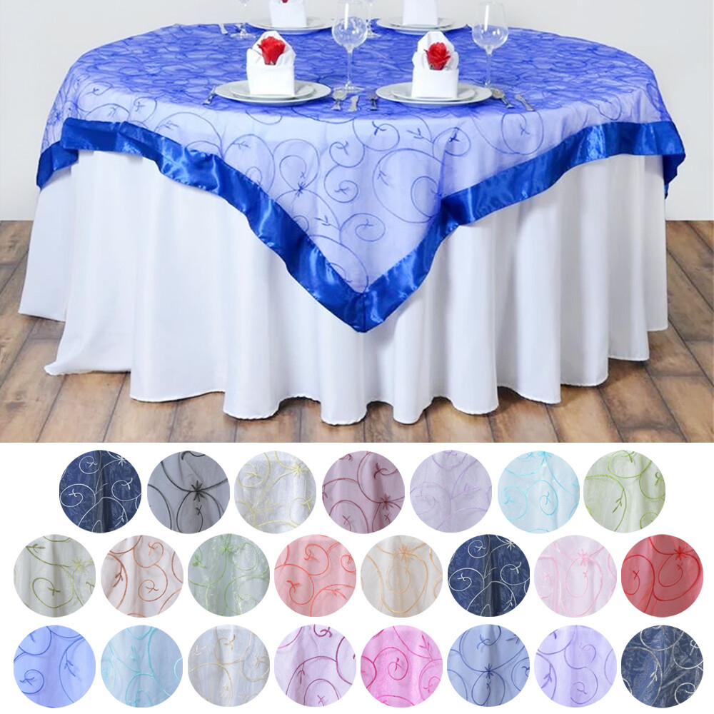6 pcs 60x60" Embroidered Sheer Organza Table OVERLAY Wedding Party ...