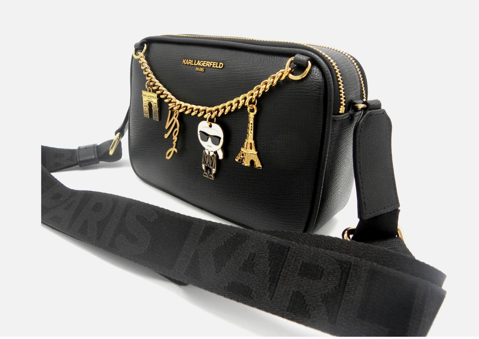 NWT Karl Lagerfeld Paris Crossbody Camera Bag Black With Gold Chain ...