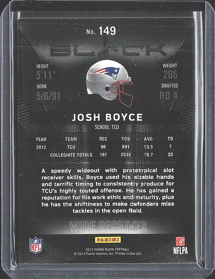🔥2013 Panini Black Josh Boyce /25 Silver Foil Rookie RC - Patriots!!💎 ...