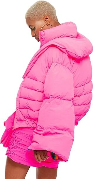 FIRE Womens Puffer Down Jacket Oversized Neon Barbie Pink Rare Runway ...