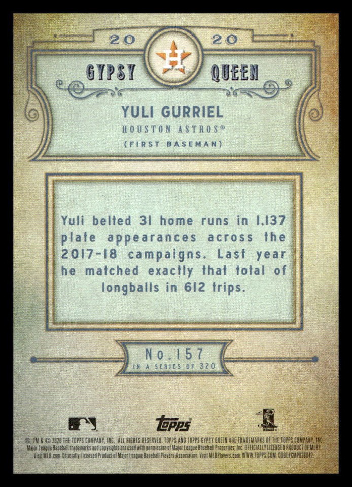 2020 Topps Gypsy Queen #157 Yuli Gurriel Houston Astros | eBay