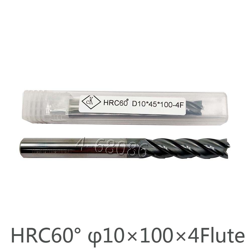 HRC60° φ10 ×45 ×100 4Flute 10mm Carbide End Mill Bit Milling Cutter ...