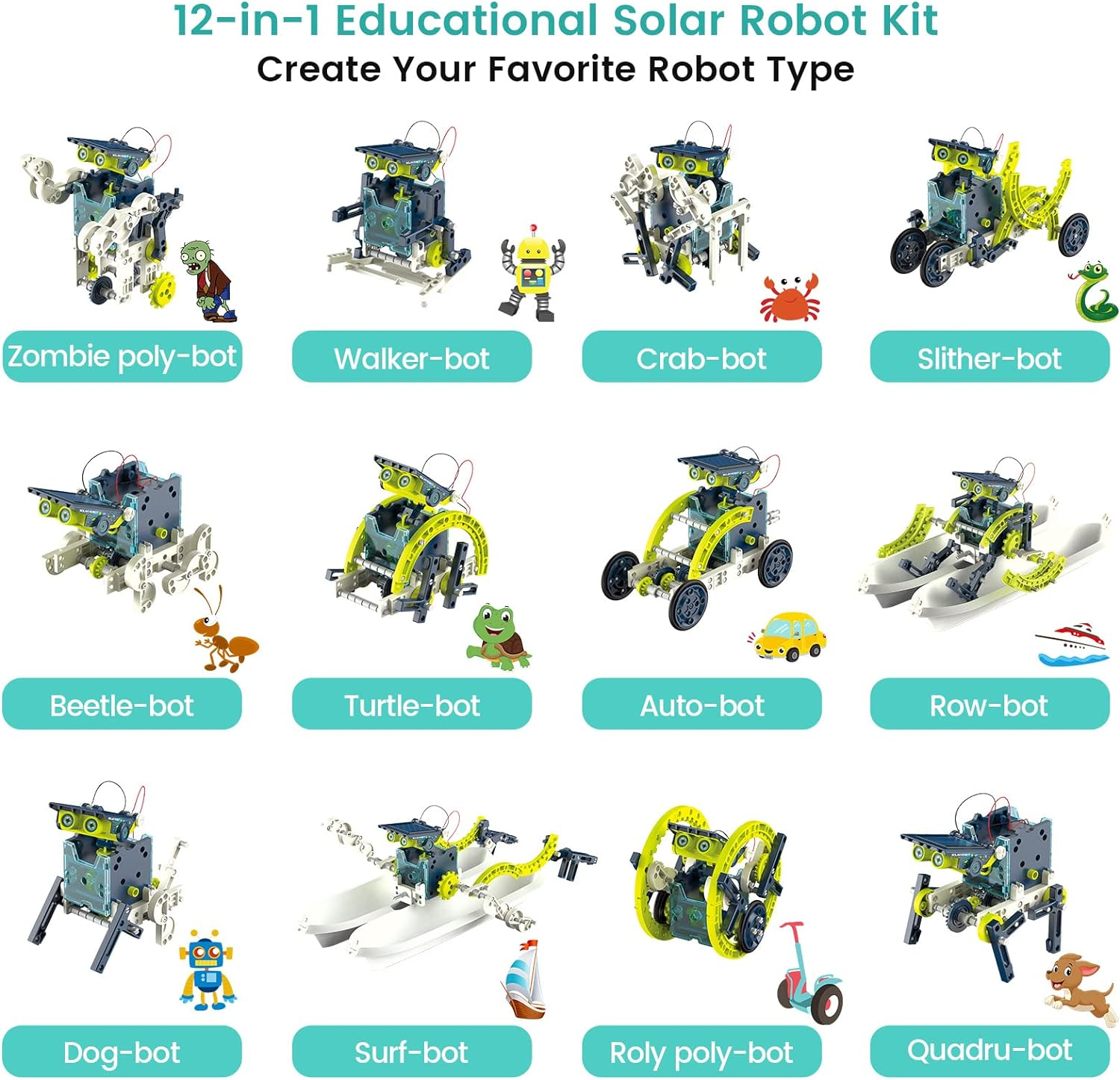 ACELIFE STEM Solar Robot Toy 12-in-1 Educational Science Kit DIY ...