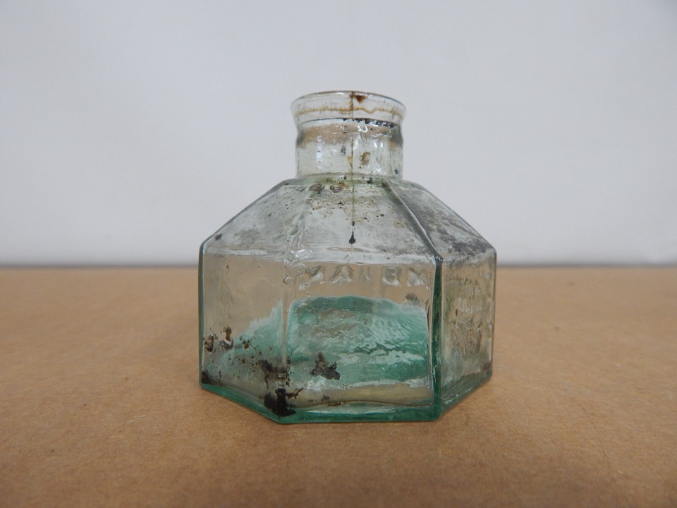 Antique 1840's - 1860's Harrison's Columbian Ink Well Glass Jar Hand ...