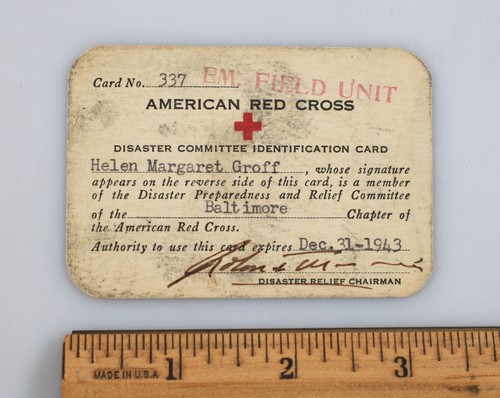 Vintage 1943 American Red Cross Disaster Committee ID Card Baltimore | eBay