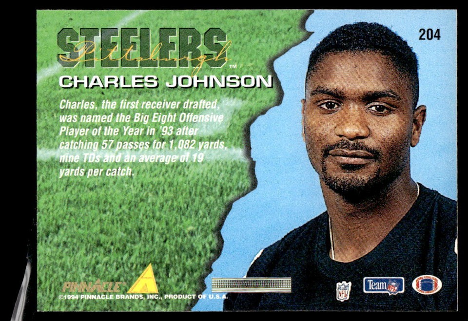 1994 Pinnacle 204 Charles Johnson Pittsburgh Steelers RC Football Card ...