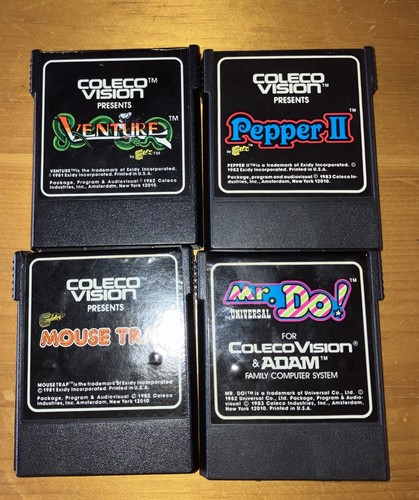 Four ColecoVision Game Lot - Mr. Do!, Venture, Pepper II, Mouse Trap ...