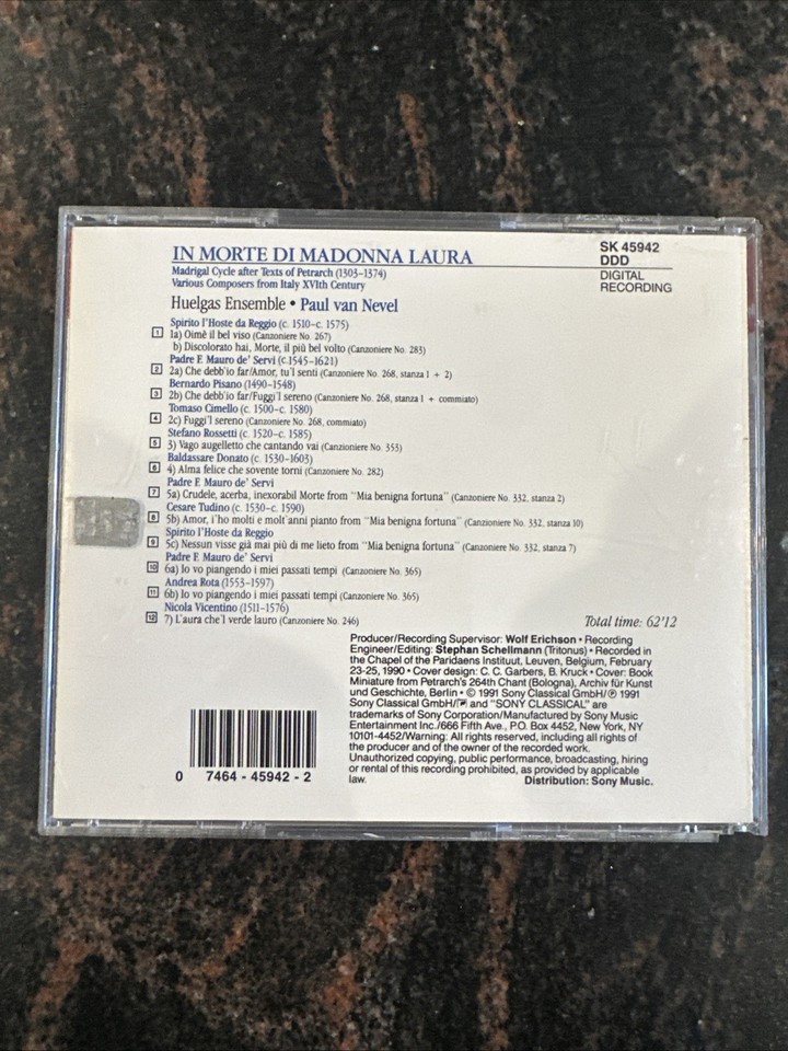 In Morte Di Madonna Laura by Huelgas Ensemble / Becu / Ingen (CD, 2008 ...