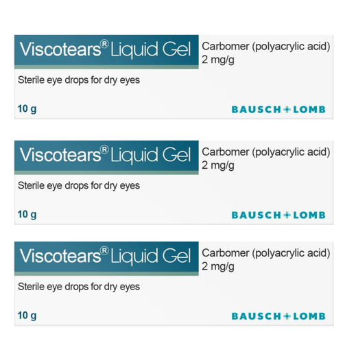 Visco tears 0.2% liquid gel 10g sterile drops for dry eyes (3 Tubes ...