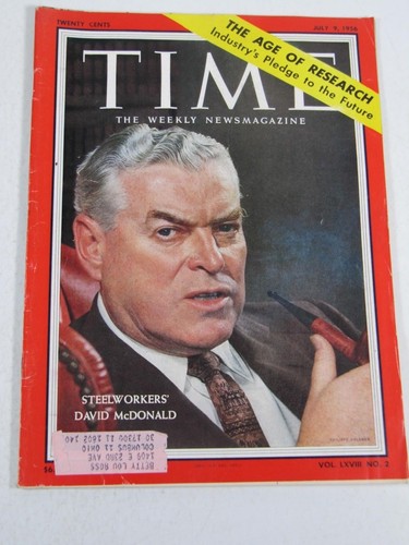Time Magazine- July 9, 1956- Steelworkers' David McDonald- Vintage | eBay