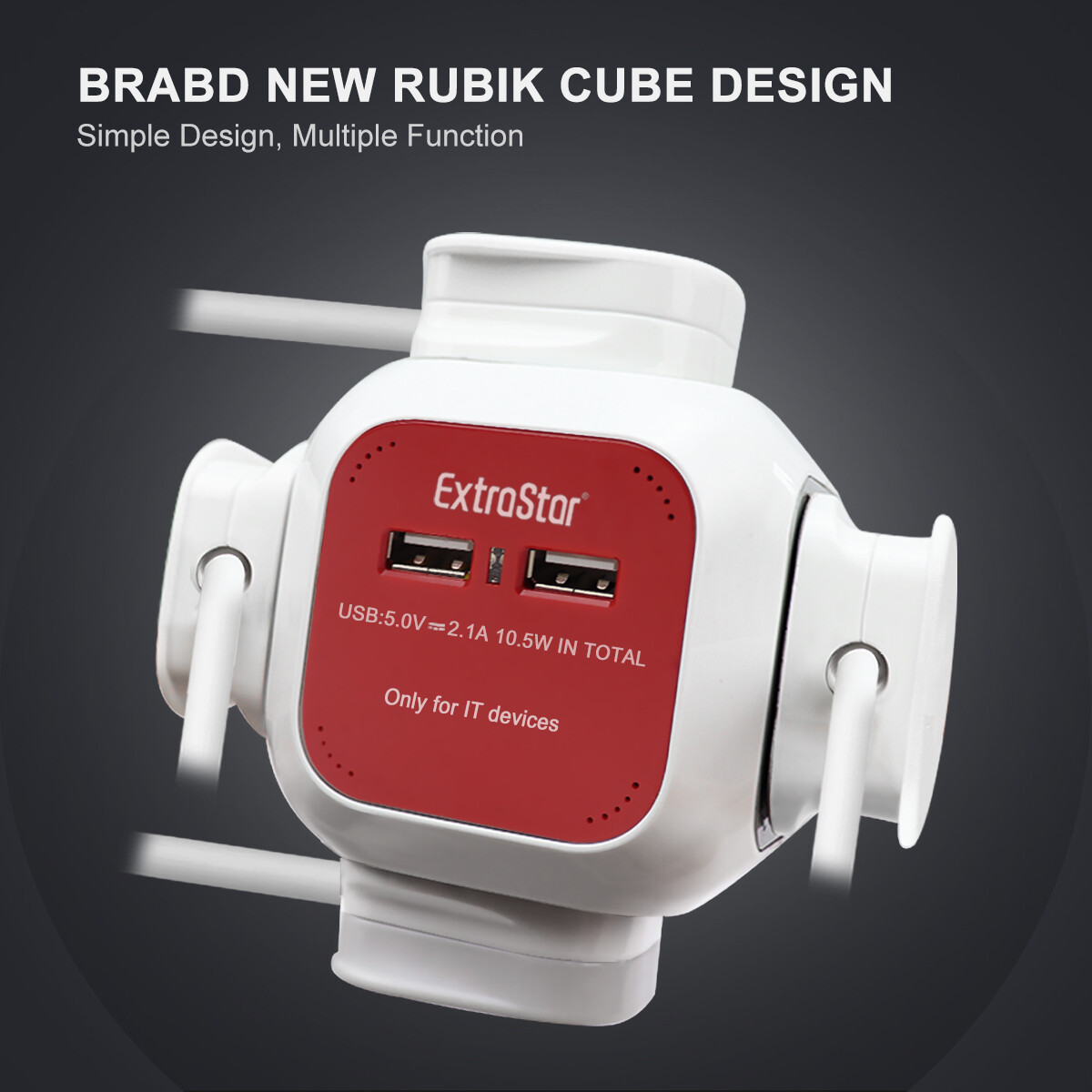 4 Way Electric Extension Lead Power Cube Socket with 2 USB Ports/1.5M ...