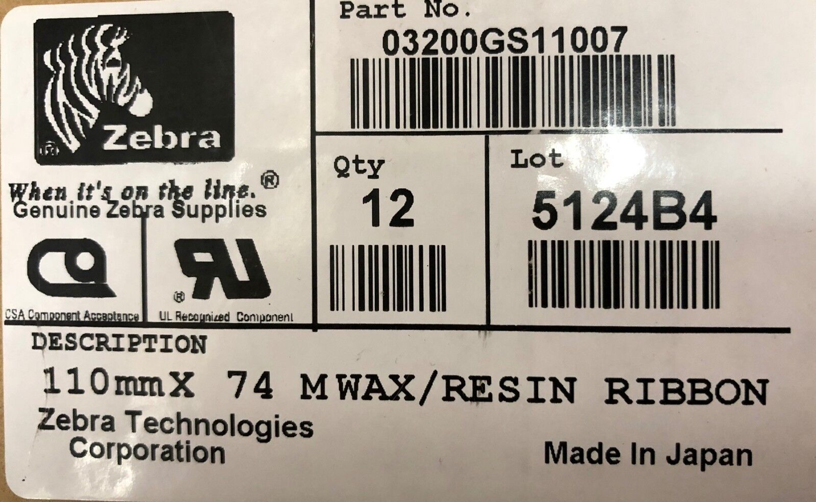 Zebra 03200GS11007 Wax Resin High Perf Resin Ribbon 4.33inx242ft 3200 ...