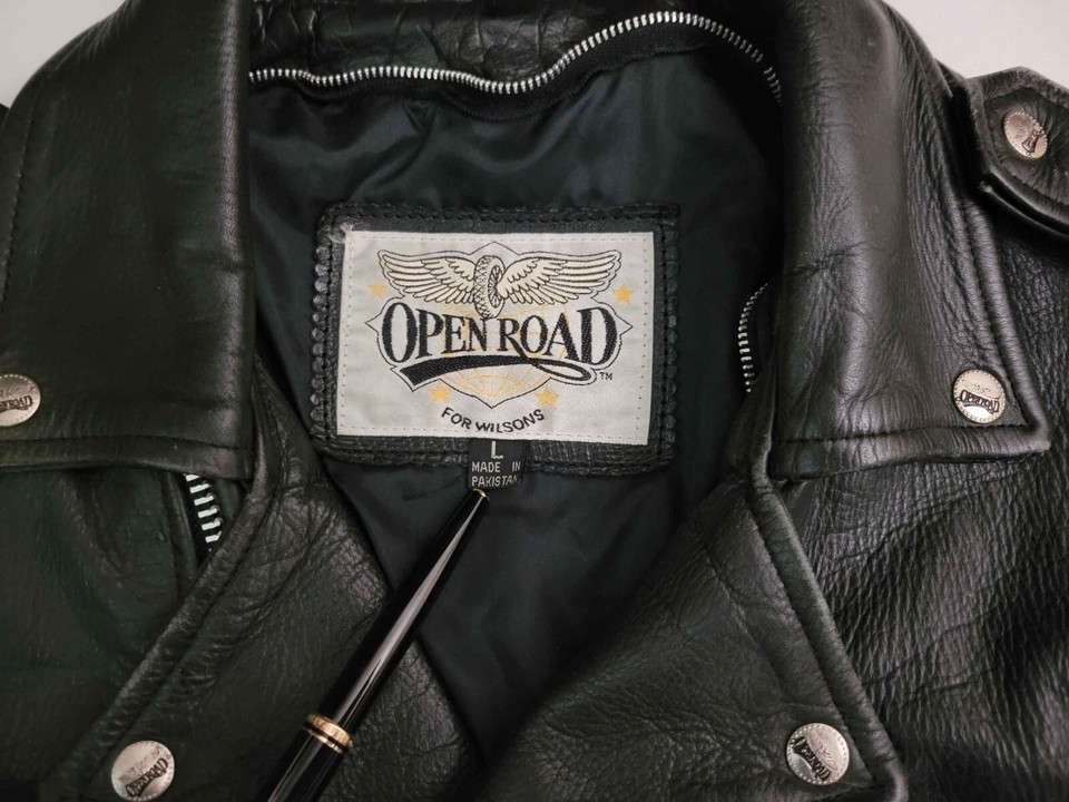 VTG Wilsons Open Road Classic Black Leather Motorcycle Moto Biker ...