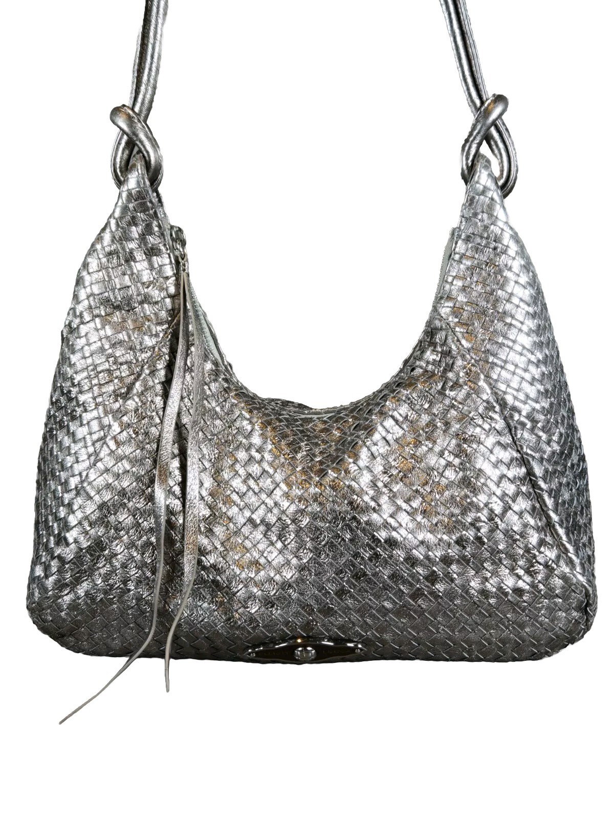 Elliott Lucca Woven Metallic Silver Leather Crescent … - Gem
