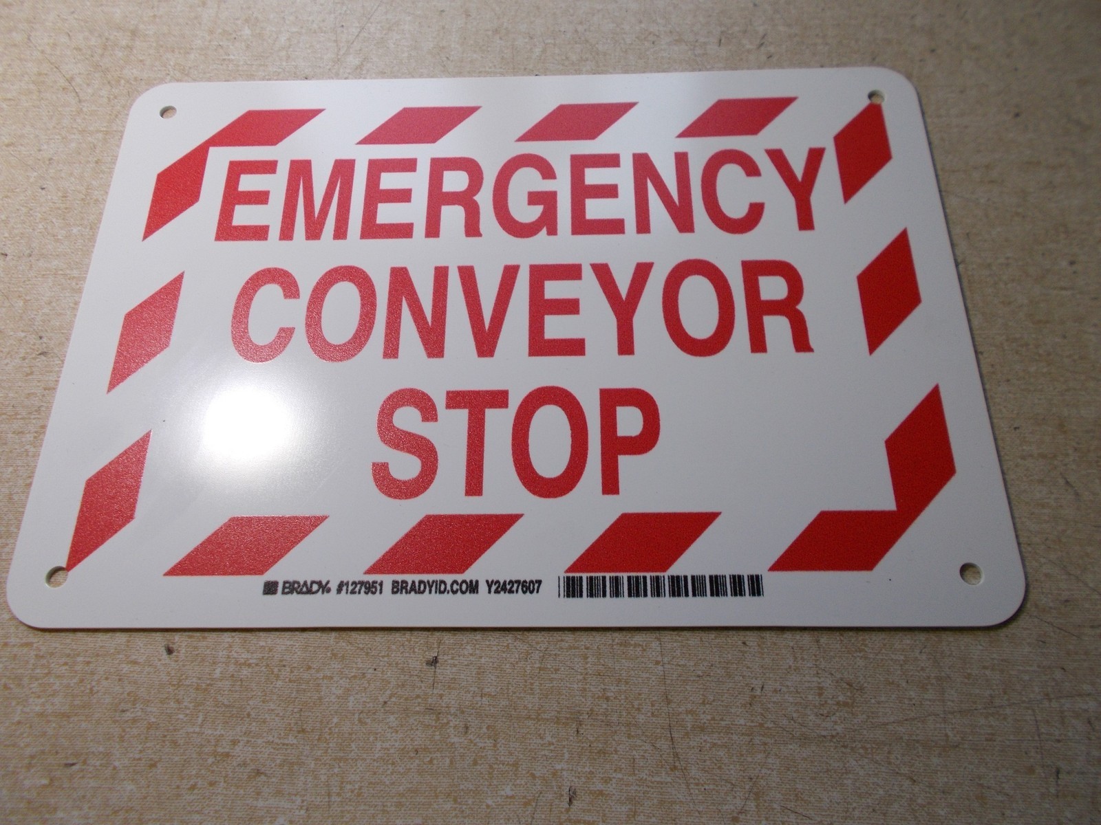 NEW Brady 127951 "Emergency Conveyor Stop" Safety Sign 10" x 7" *FREE ...