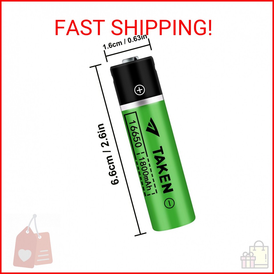 Taken 16650 Rechargeable Battery, 16650 Battery 1800mAh 3.7V Li-ion ...