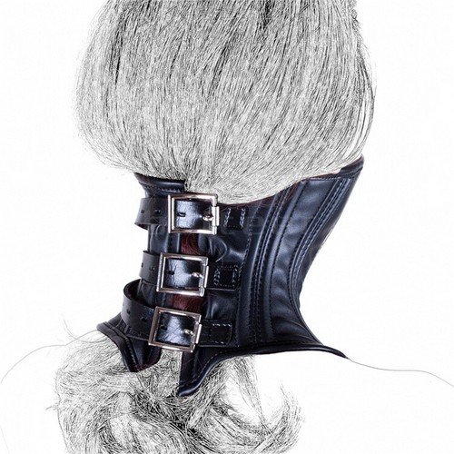 PU Leather Locking Neck Corset Collar Posture Harness Cosplay Binding ...