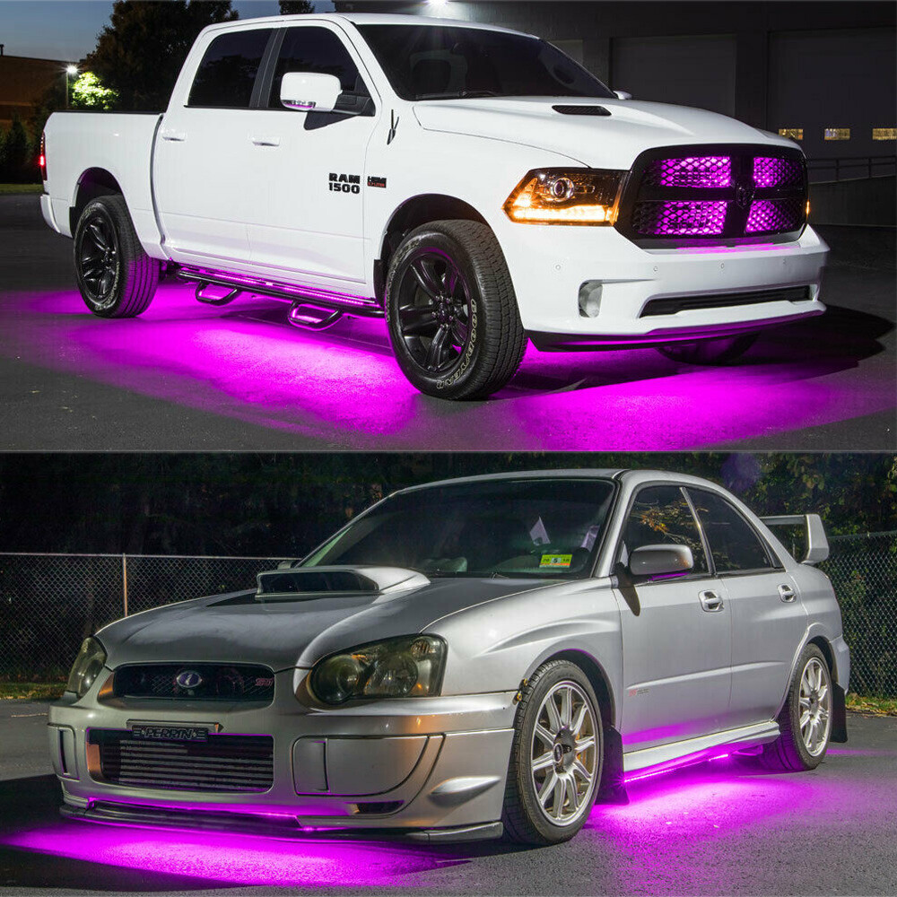 4Pcs Pink Purple LED Strip Under Car Underglow Underbody System Neon ...
