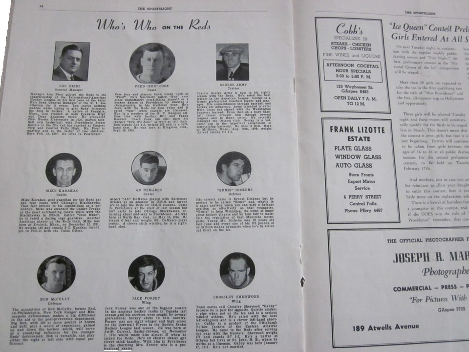 1941-42 Rhode Island Reds vs Philadelphia Rockets American Hockey ...