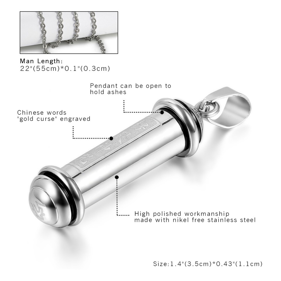 Stainless Steel Openable Cremation Ash Urn Pendant 22" Chain Men Women ...