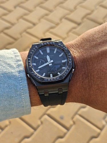 "Custom G-Shock GA-2100-1ADR | Diamond Bezel | New Strap | Modded | eBay