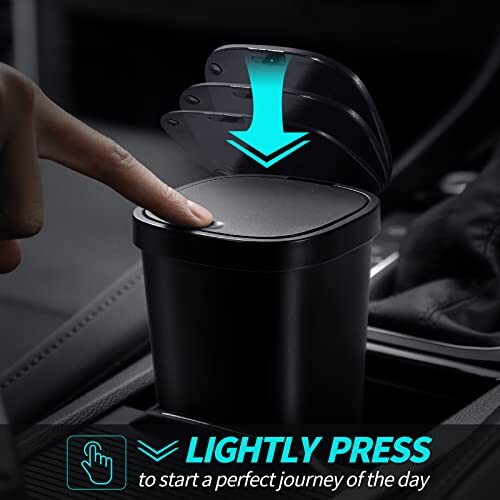 Black Plastic Trash Can with Push-Button Open, 3.4x3.4x6.4 in Cup Body ...