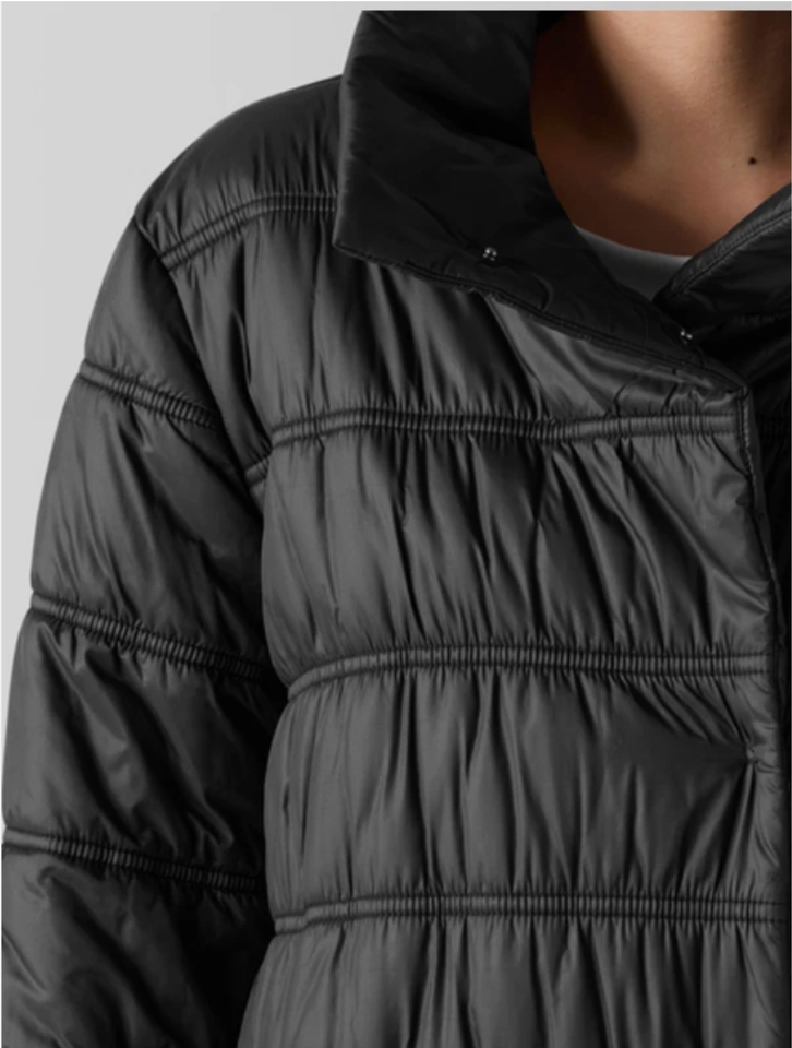 NWT $398 Eileen Fisher Black Eggshell Recycled Nylon Ruched K/L Coat 2X ...