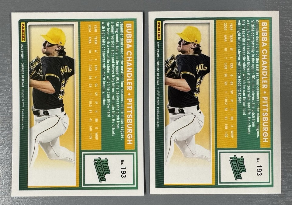2- 2025 Donruss Bubba Chandler: Optic, Base #193 Pirates Prospect | eBay