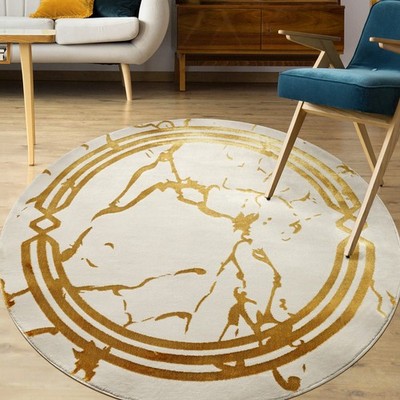 Babil Gold 5x5 Abstract Marble Geometric Indoor Round Area Rug (Beige ...