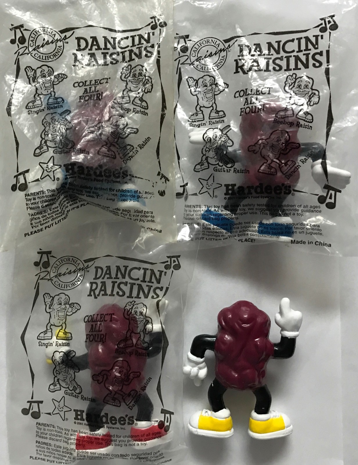 2001 COMPLETE 4 FIGURE SET - HARDEE'S CALIFORNIA DANCIN' RAISINS - NEW ...