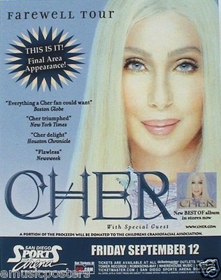 CHER 2004 "FAREWELL TOUR" SAN DIEGO CONCERT POSTER- Cher Smiling In A ...