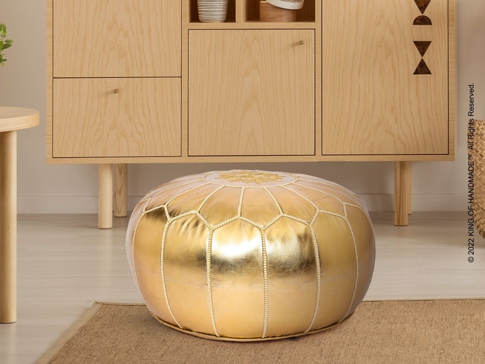 STUFFED Ottoman Pouf Moroccan leather, handmade footstool, Home ...