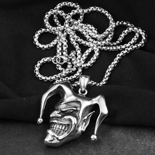 Mens Stainless Steel Punk Boys Joker Clown Pendant Necklace Jewelry Box ...