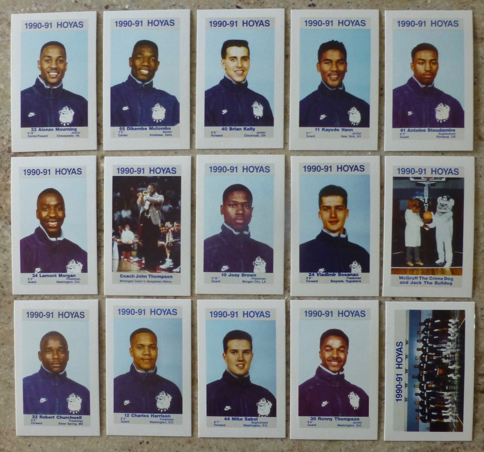 1990-91 GEORGETOWN HOYAS COCA-COLA KIDS & COPS 15 CARD SET - MOURNING ...