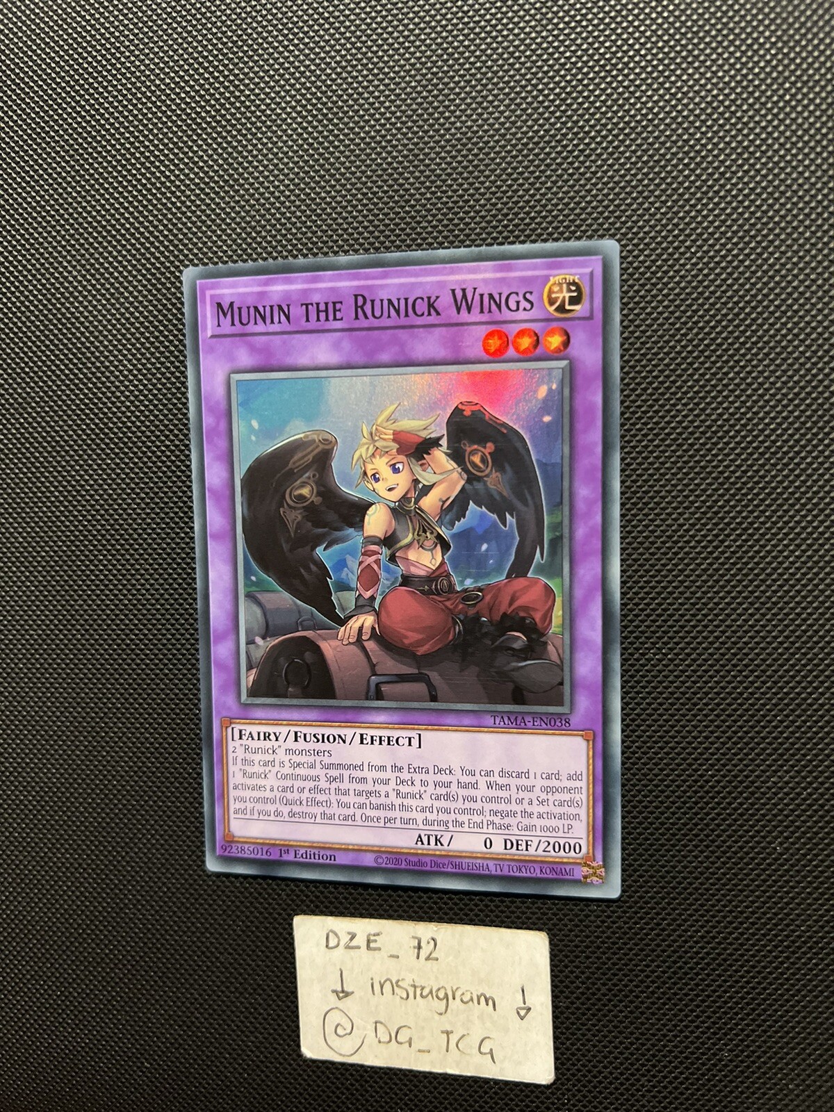 Yugioh - Munin the Runick Wings - TAMA-EN038 - 1st Edition - Super Rare ...
