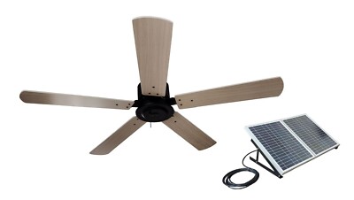 52" outdoor wooden solar ceiling fan 40W solar panel for patio gazebo ...