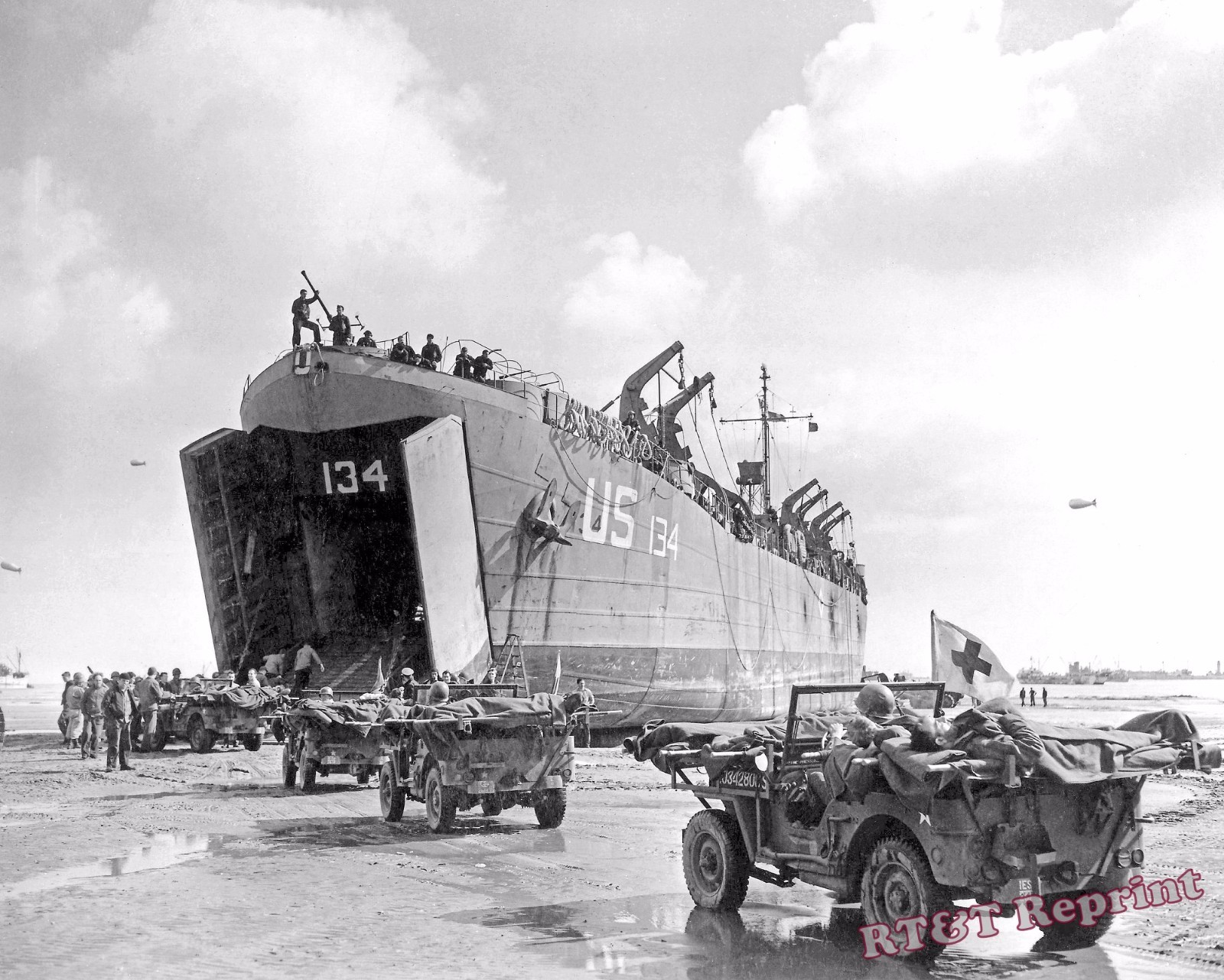 Photograph WWII Normandy Invasion US Navy LST-134 & Wounded Year 1944 ...