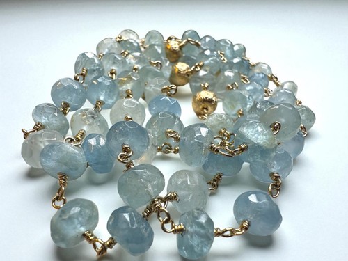 Natural Aquamarine Nugget Bead Chain 29” Wire-Wrapped Strand $100 ...