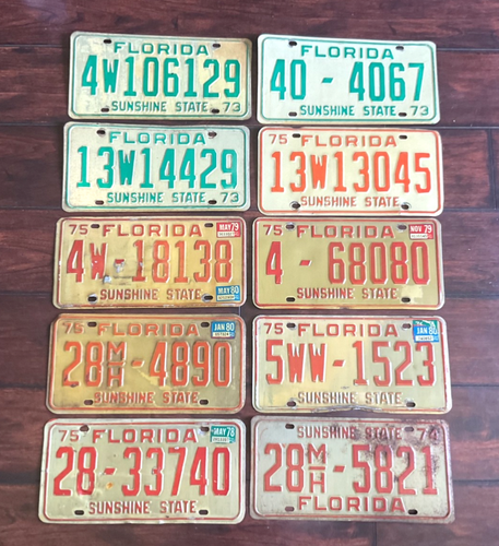 RARE LOT OF 10 VINTAGE FLORIDA LICENSE PLATES PLATE ALL ORIGINAL 1973 ...