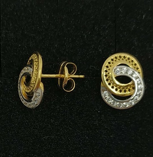 18K Gold Earrings 750 Mls. 2 Intertwined Bicolor Hoops | eBay