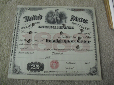Original 1883 US IRS Internal Revenue Service Special Tax Liquor Dlr ...