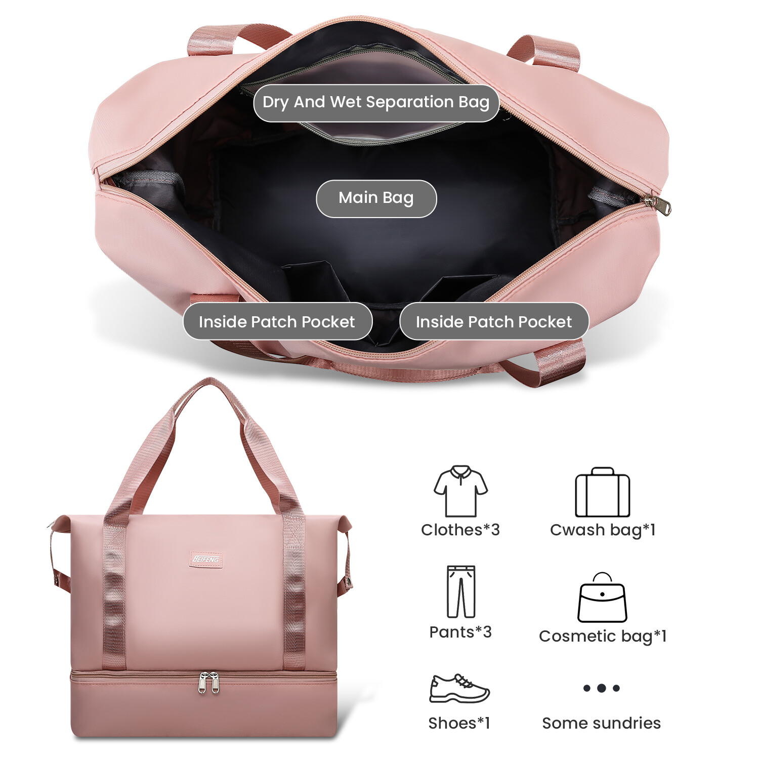 Women Ladies Gym Bag Large Holdall Bag Weekend Travel Sports Duffle ...