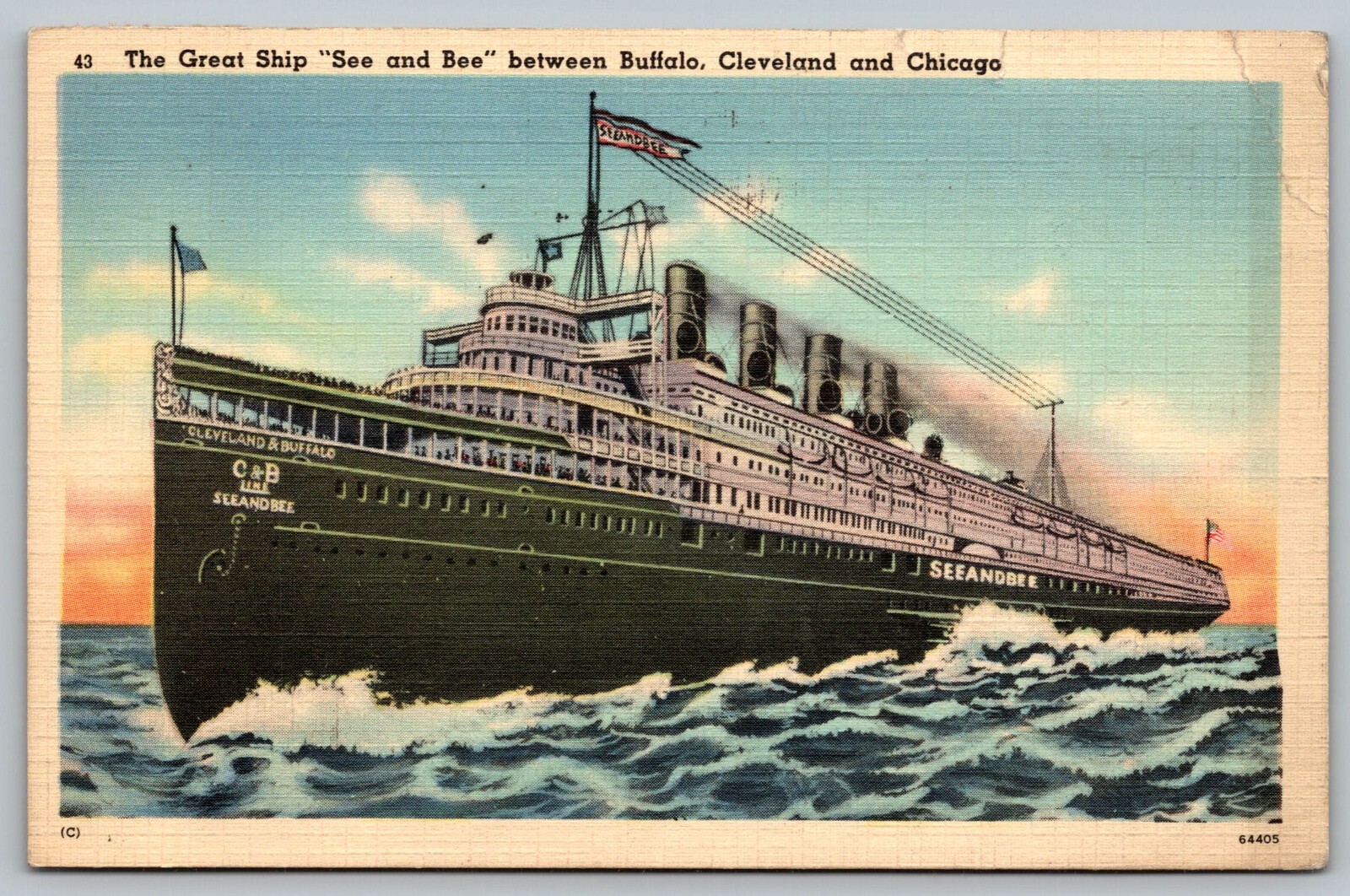 Postcard Largest Steam Cruiser Ship See And Bee Cleveland Chicago VTG ...