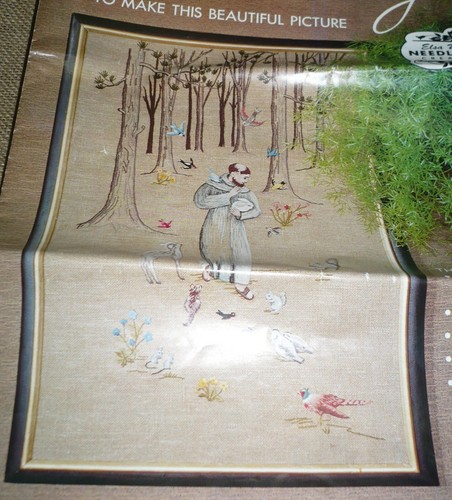 Vintage Elsa Williams St. Francis of Assisi Crewel Embroidery on Heavy ...