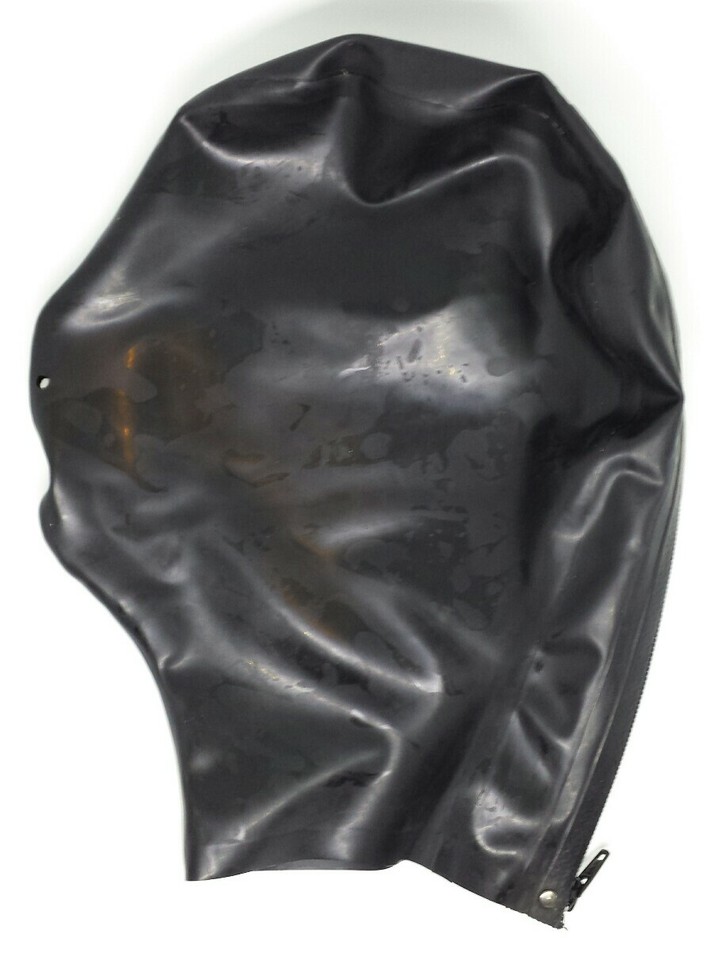 Black Latex Rubber Gummi Hood Mask Full Face Zipper Nose Holes Natural ...