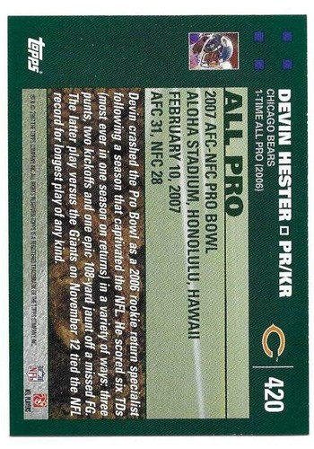 DEVIN HESTER 2007 TOPPS PRO BOWL CARD NEAR MINT CONDITION | eBay