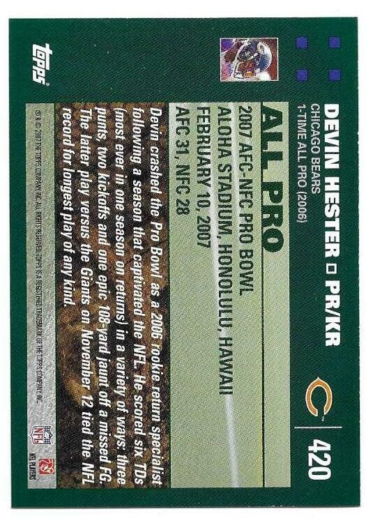 DEVIN HESTER 2007 TOPPS PRO BOWL CARD NEAR MINT CONDITION | eBay